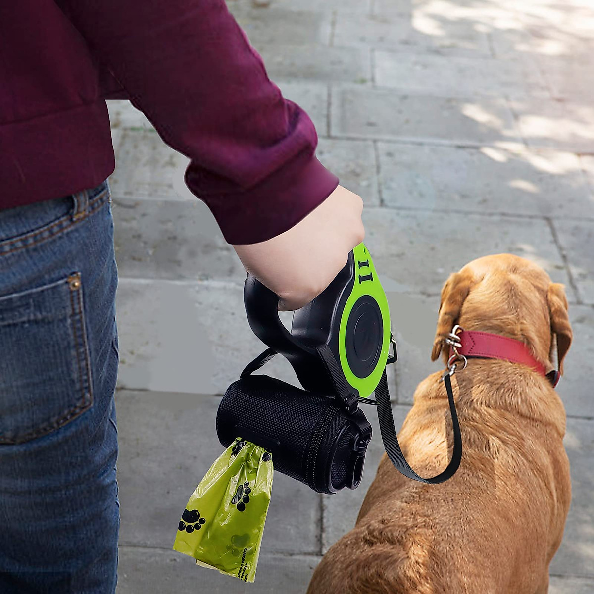 Aosbos Dog Poop Bag Holder for Leash, Dog Waste Bag Dispenser, Small Zipper Pouch with Adjustable Strap, Doggie Walking Accessories Outdoor, Black