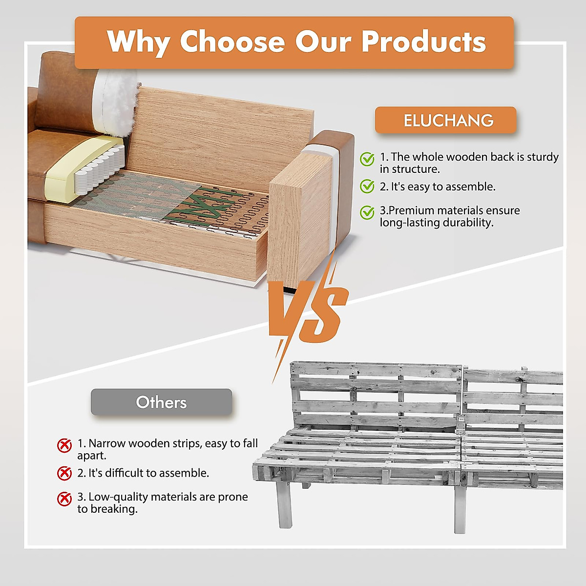 ELUCHANG 85" Faux Leather Sofa Couches, 3 Seater Mid-Century Modern Sofa with Extra Deep Seats,Upholstered Sofa Cushion&Removable Cover,Comfy Sofa Couch for Small Space Living Room Apartment,Brown