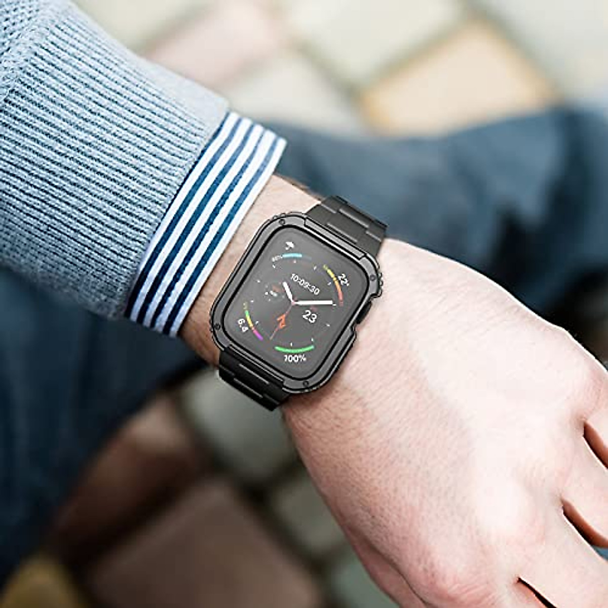 Adepoy 2 Pack Rugged Case Compatible for Apple Watch 44mm Series SE/6/5/4 with Tempered Glass Screen Protector, Military All Around Hard TPU Protective Cover Case Shockproof Bumper for iWatch Men 44mm