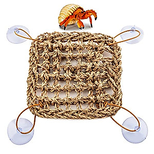 DQITJ Hermit Crab Hammock Natural Seagrass Fibers Hammock Small Reptile Climbing Toys Tank Accessories (Square Shape)