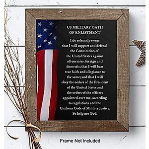 Military Oath of Enlistment - Patriotic American Flag Wall Art Decor, Decoration - Gift for Soldiers, Army, Navy, Air Force, Marines, Coast Guard, Veterans, Vets - Poster Print - 8x10 Photo