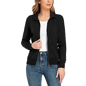 andy & natalie Women's Zip up Jackets Sweatshirts Jacket Stand Collar Jacket with Pockets
