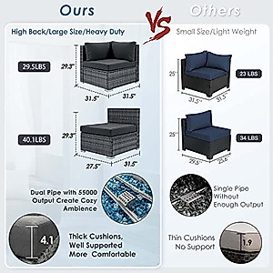 NICESOUL Large Size 5Pcs Patio Sectional Furniture Set with Firepits Outdoor High Back Conversation Sets with Gas/Propane Fire Pit Table Luxury Modular Sofa Set for Balcony Yard Garden