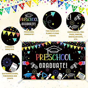Preschool Graduate Backdrop 2023 School Prom Party Supplies Decoration Banner for Kids Preschool Graduation Decorations Prek Photo Backdrop Ceremony Congrats Grad Banner, 5.9 x 3.6 Ft