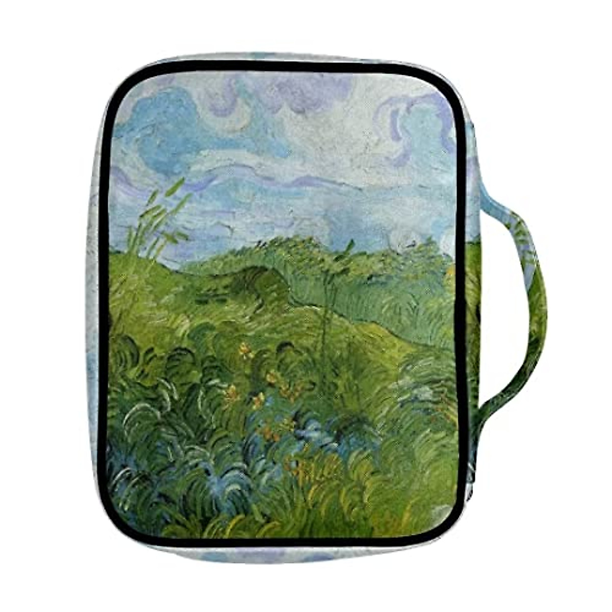 Poetesant Van Gogh Bible Cover for Women Green Wheat Fields Book Case Oil Painting Art Bible Handle Purses with Handle Scripture Book Carrying Case Church Bag