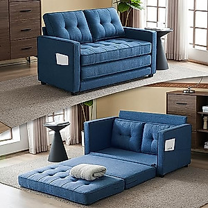 VINGLI Upgraded Loveseat Sleeper, 53.5" W 80" L Convertible Sofa Bed Couch Futon Couches for Living Room, Folding Couch Bed for Small Spaces, Foldable Floor Gaming Sofa Bed for Basement, Navy Blue
