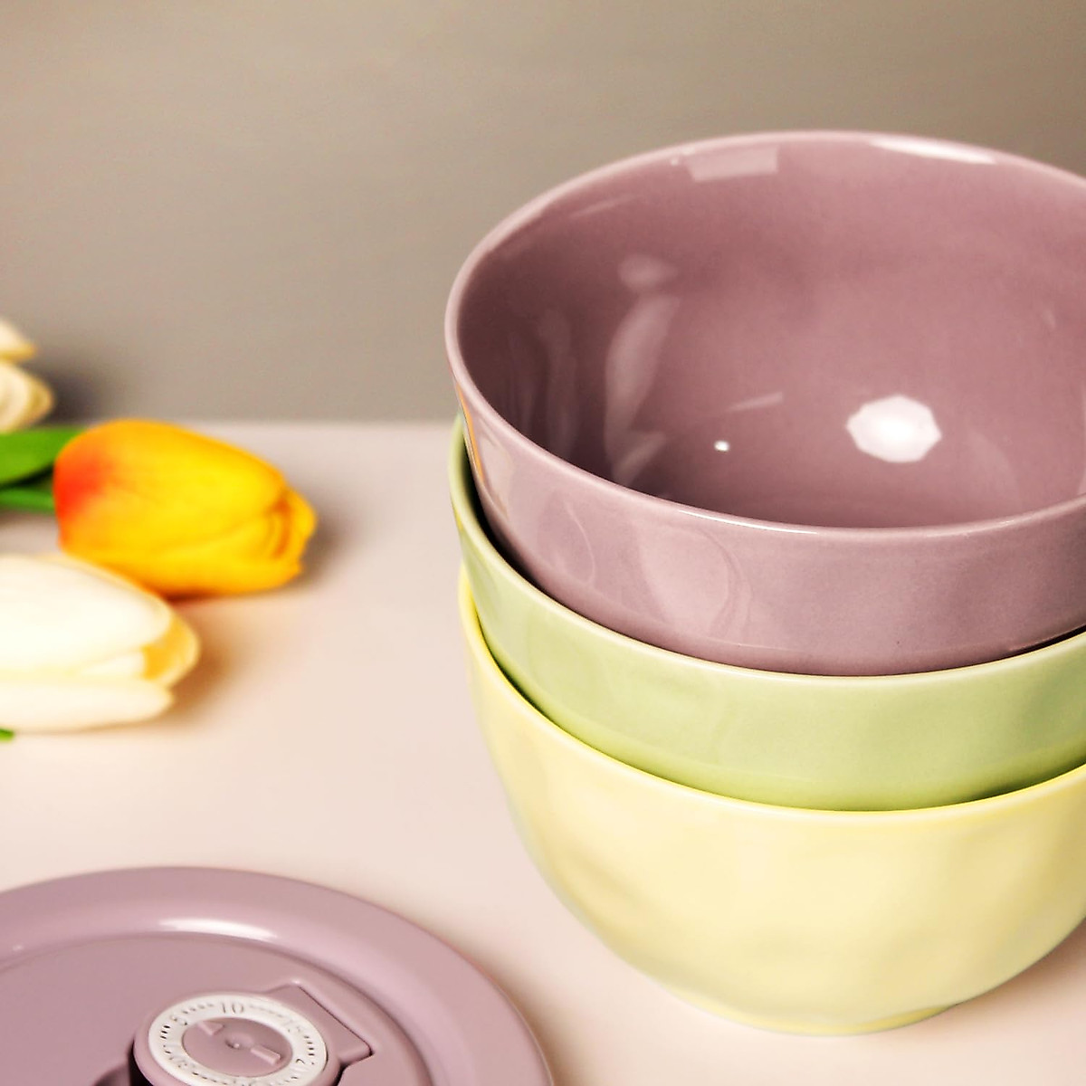 LIUYWYHCF Ceramic Storage Food Containers with Lids (12 Pieces Total) Set of 6, Ceramic Meal Prep Containers, Airtight lunch Containers with Lids - Microwave and Freezer Safe, Round