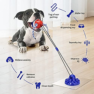 ULEFIX Suction Cup Dog Toy for Aggressive Chewers Large Breed Interactive Tug of War Indestructible Dog Puzzle Toys Blue