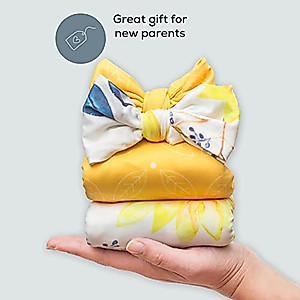 First Landings Newborn Swaddle Set - Matching Headband and Baby Blanket (Set of 2 Each) 36" x 36" Receiving Baby Blanket Boy and Girl - For Newborn Photography, Nursing Covers, Burp Cloths (Sunflower)