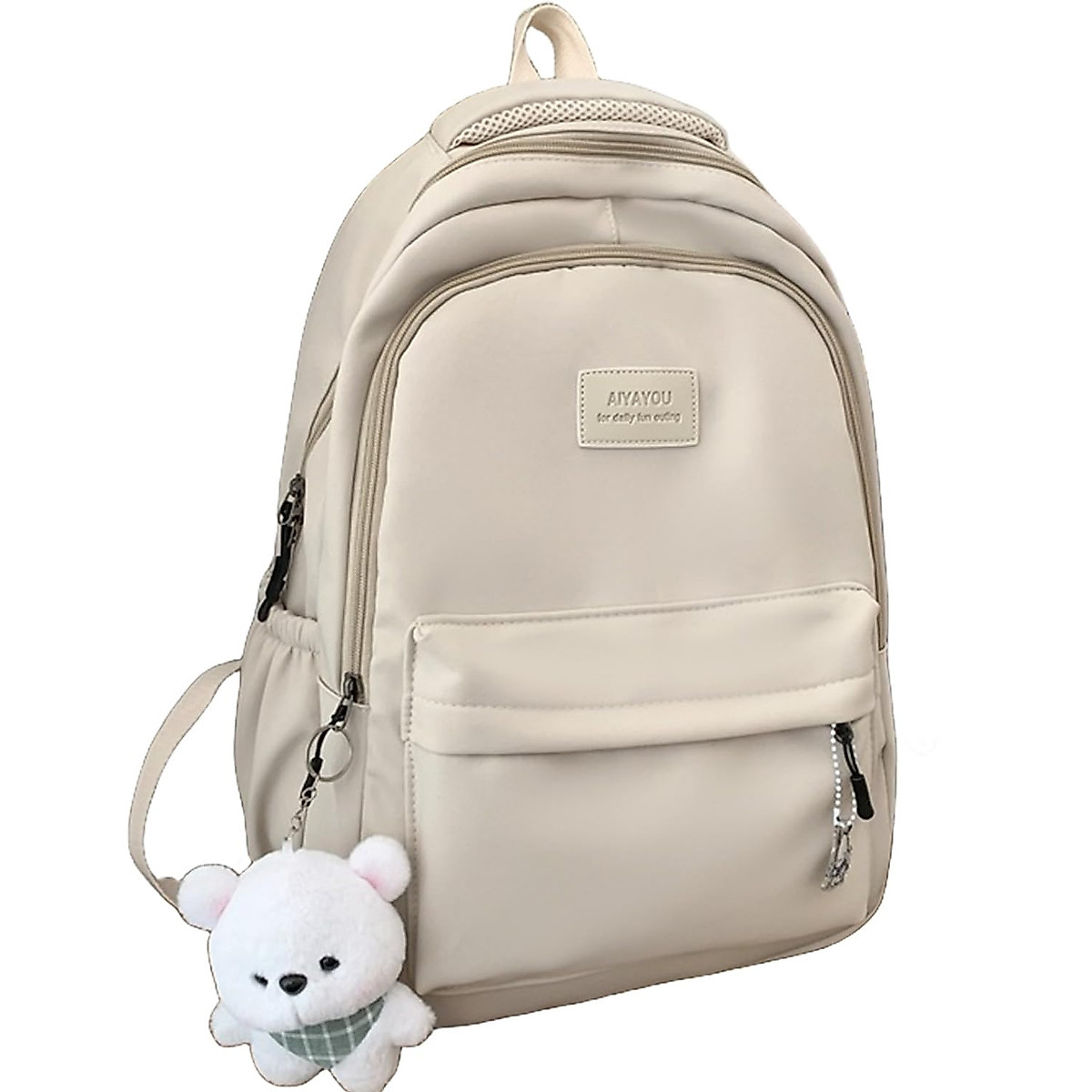 GRYPIT Kawaii Cute Aesthetic Backpack with Cute Accessory Cute Bag Charm (Stone White)