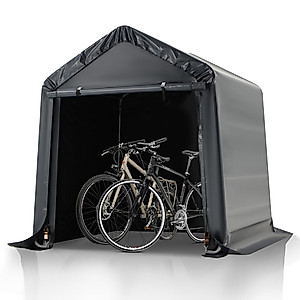 MELLCOM Portable Storage Shed 6x6ft, Heavy Duty Outdoor Storage Shed with Rolled up Zipper Door, Carport Canopy for Bikes, Motorcycles, Outdoor Tools