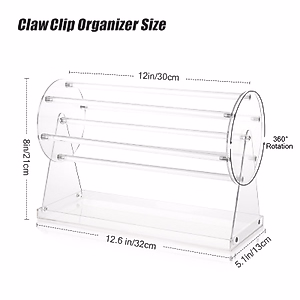 Uquelic Acrylic Claw Clip Organizer, 360-Degree Rotating Hair Clip Organizer (Monolayer)