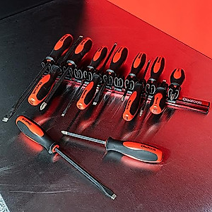 Olsa Tools Magnetic Screwdriver Organizer | Professional Quality Tool Holder | Fits up to 16 Screwdrivers | Red