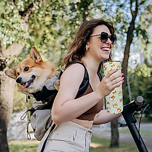 IchDich Corgi Tumbler With Lid and Straw 20 oz Insulated Dog Tumbler Stainless Steel Corgi Skinny Tumbler Water Bottle Travel Mug Wine Cups Corgi Gifts for Corgi Lovers