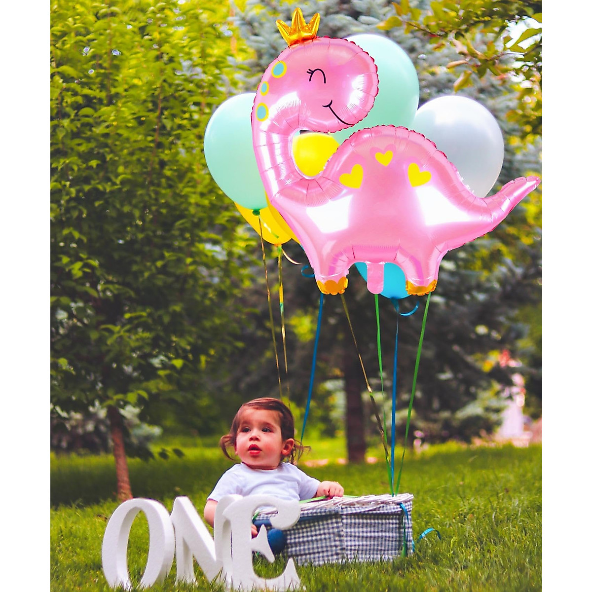 Pink Dinosaur Balloons Girls Dinosaur Balloons, 38 Inch Big Foil Mylar Dino Balloon with Crown for Kids Girls Dinosaur Theme Princess Birthday Baby Shower Party Decorations Supplies Dino party Decor