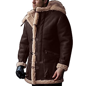Winter Coats With Hooded Sherpa Coat Button Down Long Sleeve Jacket Men Heated Graphic Jacket Vintage Thick Windproof Work Sports Coat Outwear Coffee 4Xl
