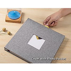 HenPisen Large Photo Album Self Adhesive Scrapbook Magnetic Album for 3x5 4x6 5x7 6x8 8x10 Pictures 40 Pages Linen Cover DIY Photo Album with A Metallic Pen and DIY Sticker(Grey)