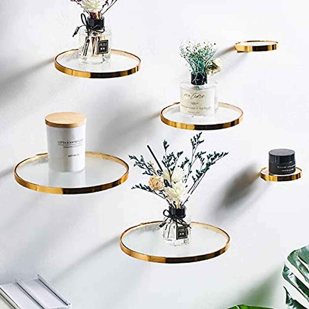Wall Mounted Gold Glass Floating Shelves Display Ledge Shelves,Bathroom Corner Shelf Simple Home Decor Shelf for Flowers Wall Shelves Decorative Plant Flower Pot Rack Wall Shelf Crafts