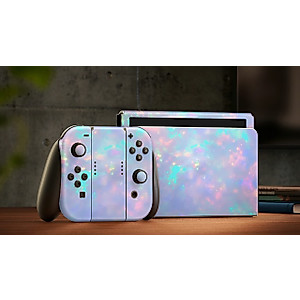 ZOOMHITSKINS OLED Switch Skin, Compatible with Switch OLED Skin Wrap, Gemstone Pattern Unicorn Blue Pink Silver, 3M Vinyl for Durable & Fit, Made in The USA