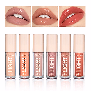 CAHIUYOA Light Lipgloss 6PCS Lip Gloss Set,Nude Pink Lip Gloss Kit Shine Glossy and Moisturizing,Lip Plumping Lip Gloss Pack Bulk Liquid Lipstick for Women Girls-Set B