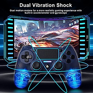 Jusubb Replacement for PS4 Controller, Programmable Function with 6-axis Gyro Sensor Non-Slip Joystick Dual Vibration, Audio Function with 3.5mm Jack a