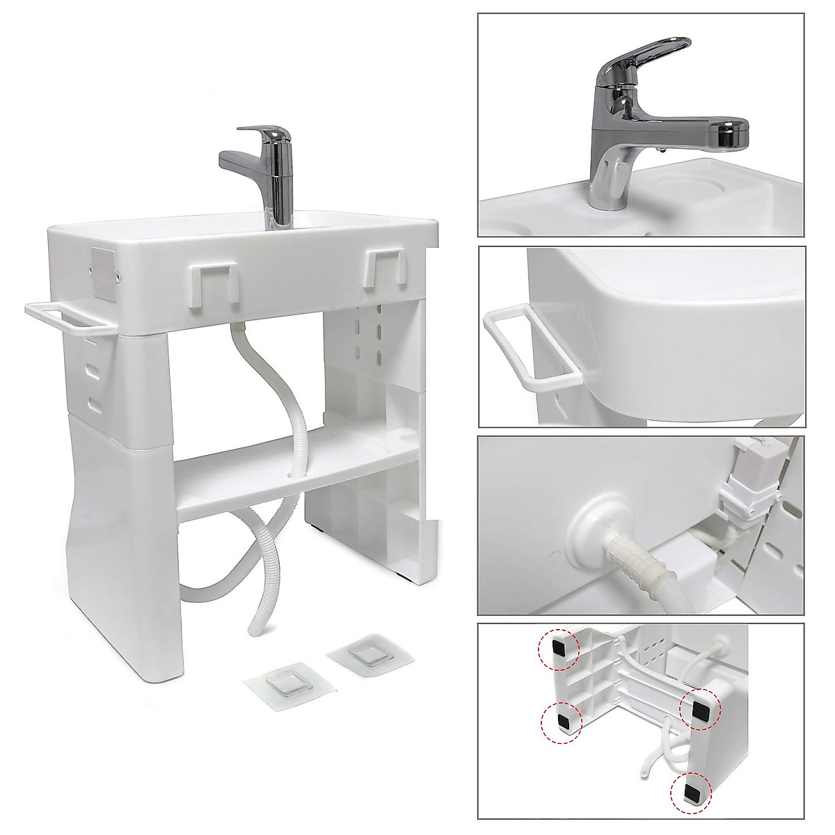 HTTMT- Washstand Self-Care Station Portable Wash Basin For Child Kids Baby Toddler KEarly Training Learning Plastic Washbasin Simulation Towel Shelf [P/N: ET-BABY007-WHITE]