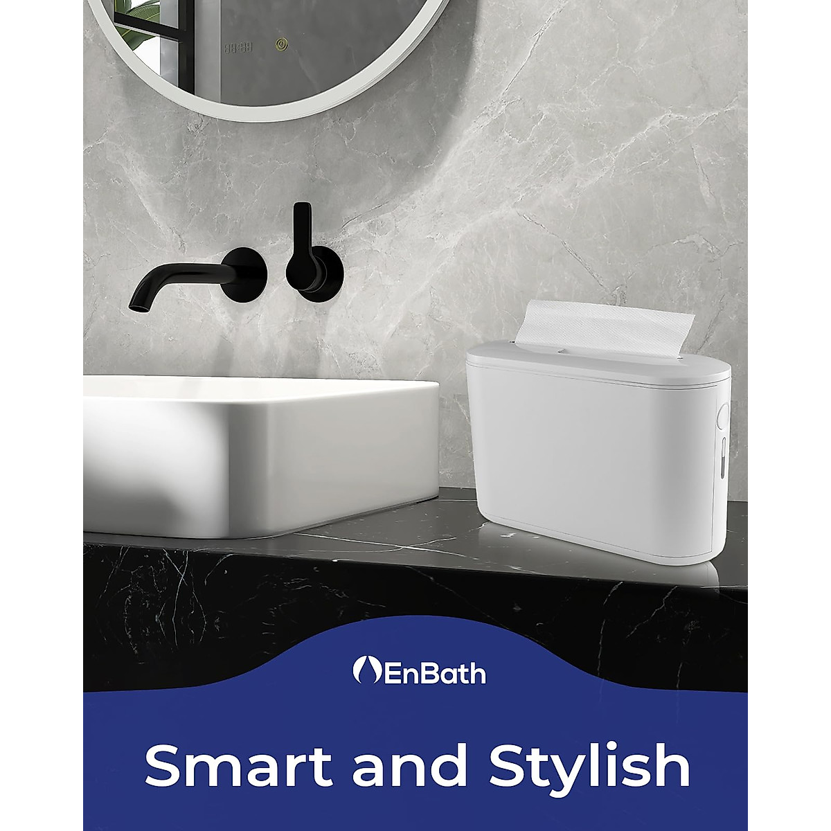 EnBath Countertop Paper Towel Dispenser (White)/Multifold Paper Towel Holder, Non-Slip, Durable ABS, Stylish Design for Bathroom and Kitchen