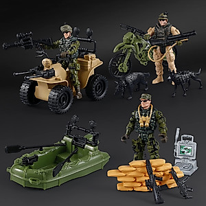 US Army Men Action Figures Play Set,Toy Soldiers with Military Weapons Accessories for Kids Boys