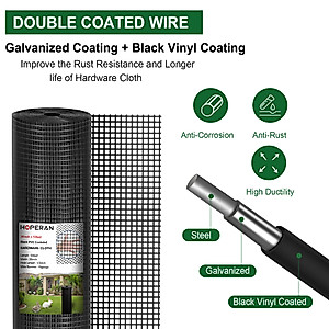 HOPERAN 1/2 inch Black Hardware Cloth, 36 x 50 Ft, 19 Gauge, Black PVC Coated, Welded Wire Mesh Roll for Chicken Coop and Garden Fencing