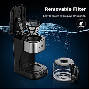 Willz 12-Cup Drip Coffee Maker with Reusable Filter & Coffee Scoop, Large Capacity, Black with Stainless Steel Trim