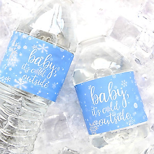 Blue Little Snowflake Winter Baby Shower Water Bottle Labels - Baby It's Cold Outside - 24 Stickers