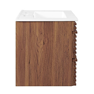 Modway Render 24" Wall-Mount Bathroom Vanity in Walnut White