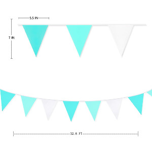 10M/32Ft Aqua Green Banner Party Decorations Triangle Flag Pennant Bunting Fabric Garland for Wedding Birthday Engagement Bridal Baby Shower Under the Sea Party Festivals Decoration(Teal Blue)