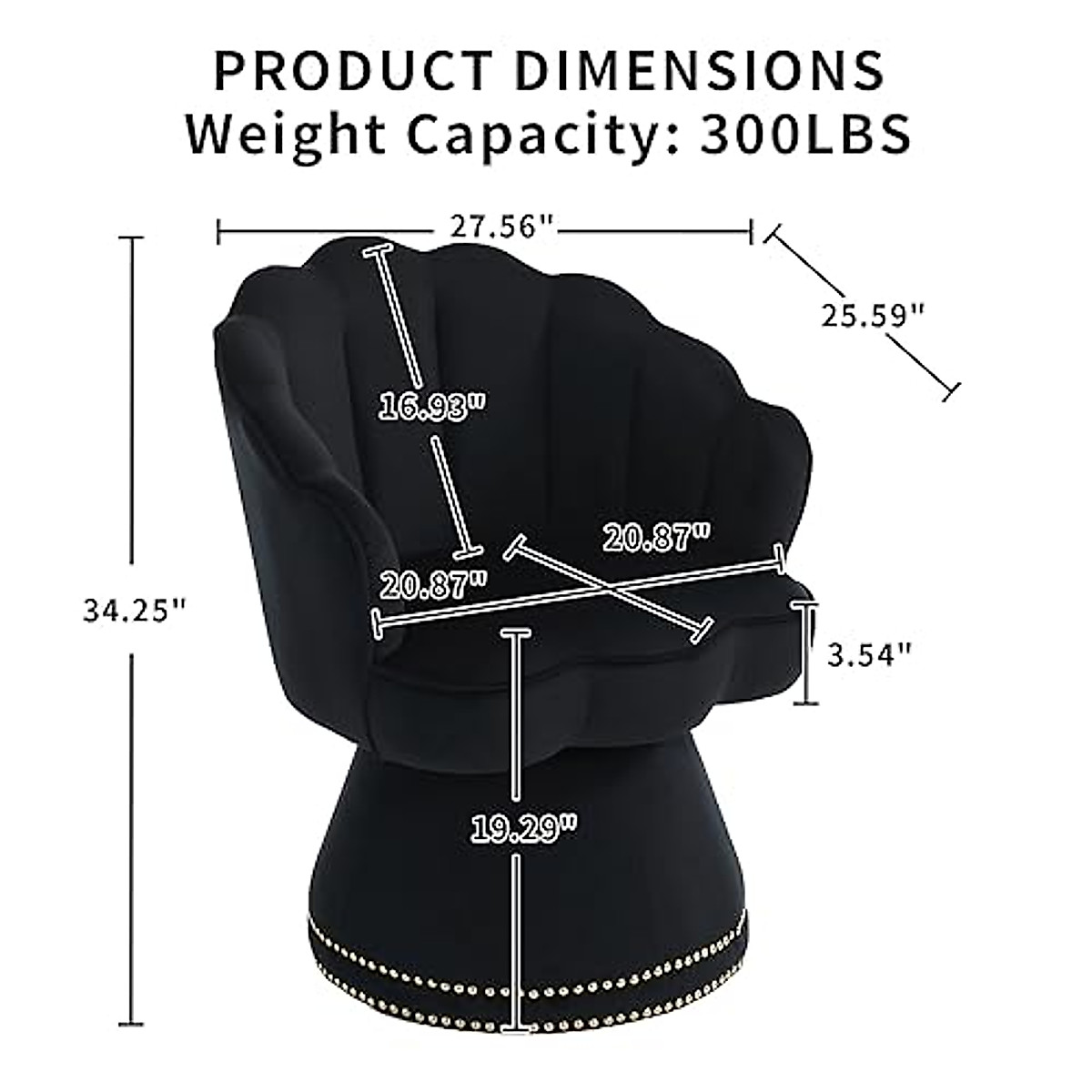 Sudwesto 360 Degree Swivel Barrel Chair, Velvet Upholstered Armchair, Round Accent Sofa Chair with Shell Back Design and Nailhead Trim, Swivel Club Chair for Living Room, Bedroom (Black)