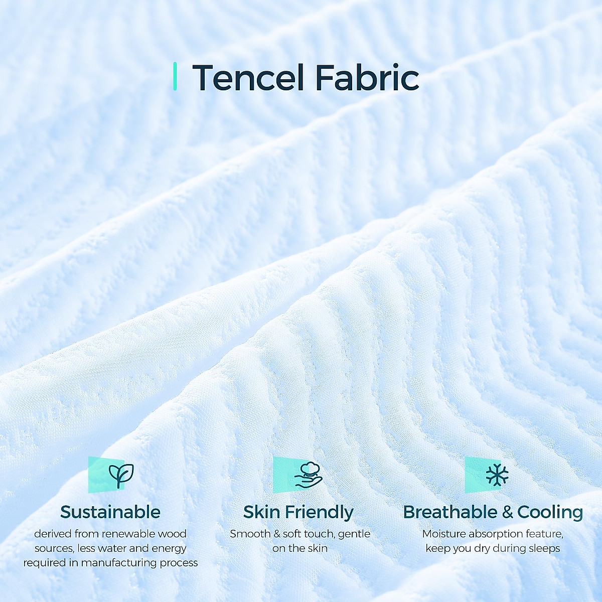 LINSY LIVING Twin Mattress Cover for 3 Inch Mattress Topper Twin, Cover Only, Cooling Tencel Fabric, Machine Washable, Zippered Design, Adjustable Elastic Straps, White