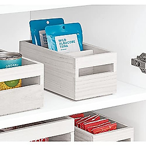 iDesign Renewable Paulownia Wood Collection Divided Storage bin with Handles, 10" x 5" x 4", White Wash