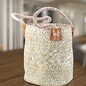 HANABASS Hanging Planters Hanging Flower Pot Multifunction Handmade Seagrass Braided Basket Flower Pot Desktop Storage Box Woven Laundry Basket(White Big) Hanging Indoor Planters Indoor Planter