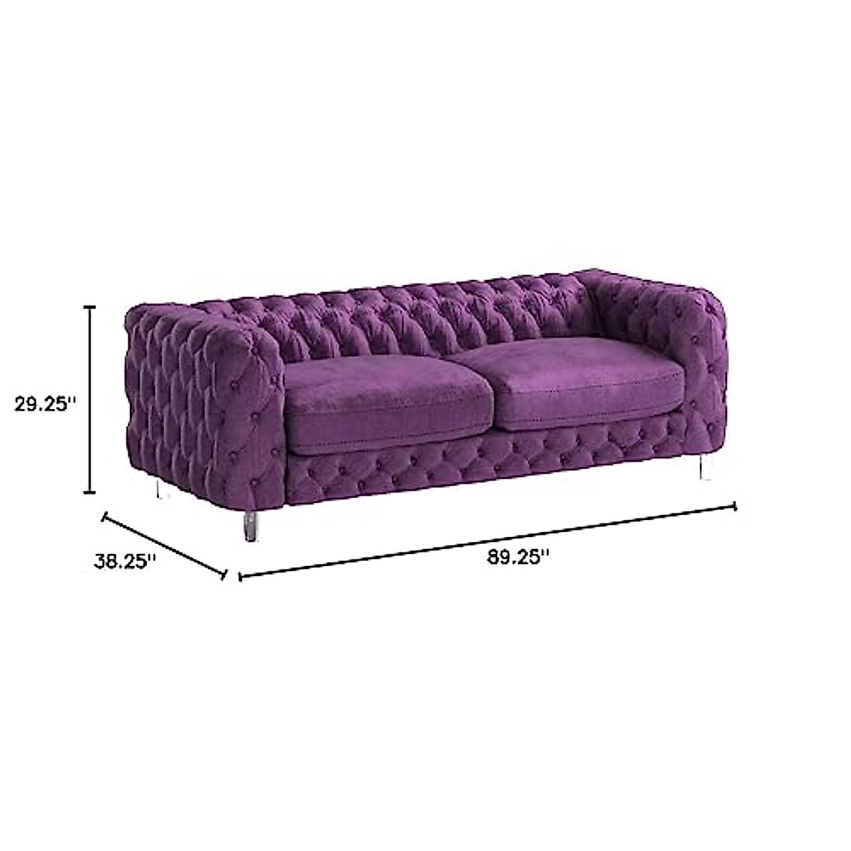 Iconic Home Modern Contemporary Tufted Velvet Down-Mix Cushons Acrylic Leg Sofa, Purple