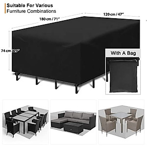 TENOVER Patio Furniture Covers,71" x 47" x 29" Larger Patio Rectangular Outdoor Covers of 600D Oxford Fabric with 4 Windproof Buckles Waterproof, Rain-Snow Proof Anti-UV