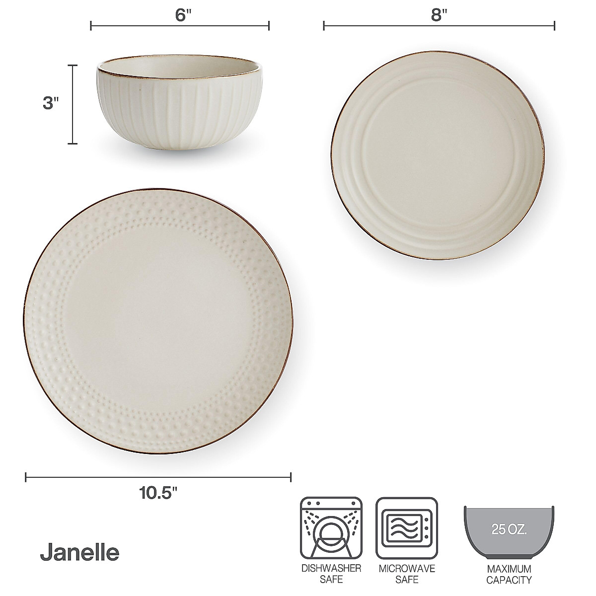 Pfaltzgraff Janelle 12 Piece Dinnerware Set, Service for 4, Cream