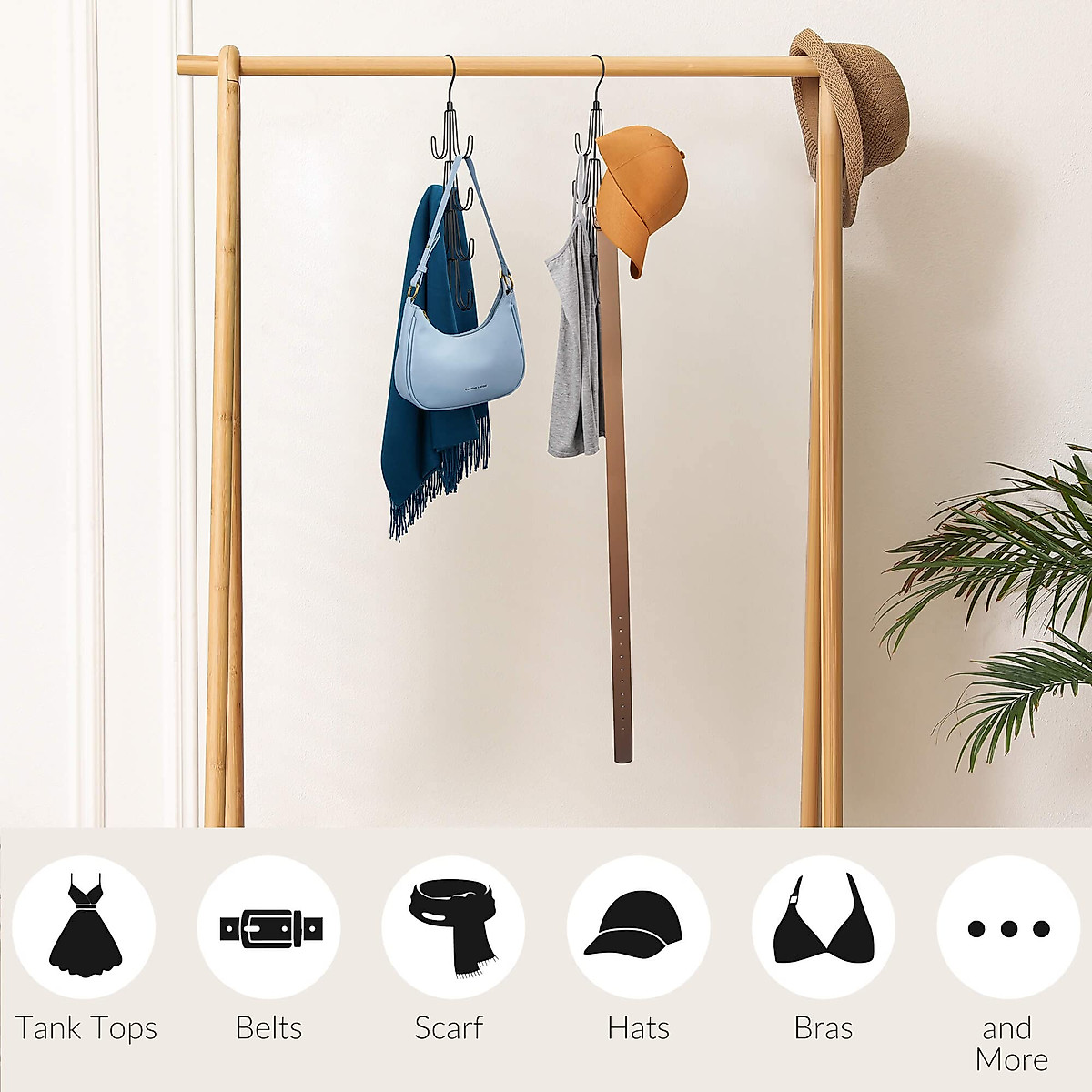 ZEDODIER Purse Hanger Organizer for Closet, 2 Pack Rotatable Hanging Bag Holder, Keeping Purses Visible and in Good Condition, Metal Handbag Storage Hook Backpack Rack Space Saving Hanger, Black