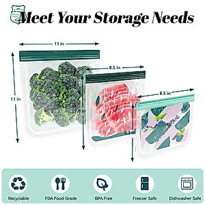 9-Pack Reusable Sandwich Bags, Reusable Snack Bags Silicone, Leakproof Reusable Freezer Bags for Kids Travel/Home Organization, Reusable Food Storage Bags BPA Free