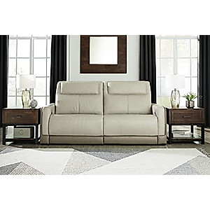 Signature Design by Ashley Battleville Contemporary Leather 2 Seat Power Reclining Sofa with Adjustable Headrest, Light Gray