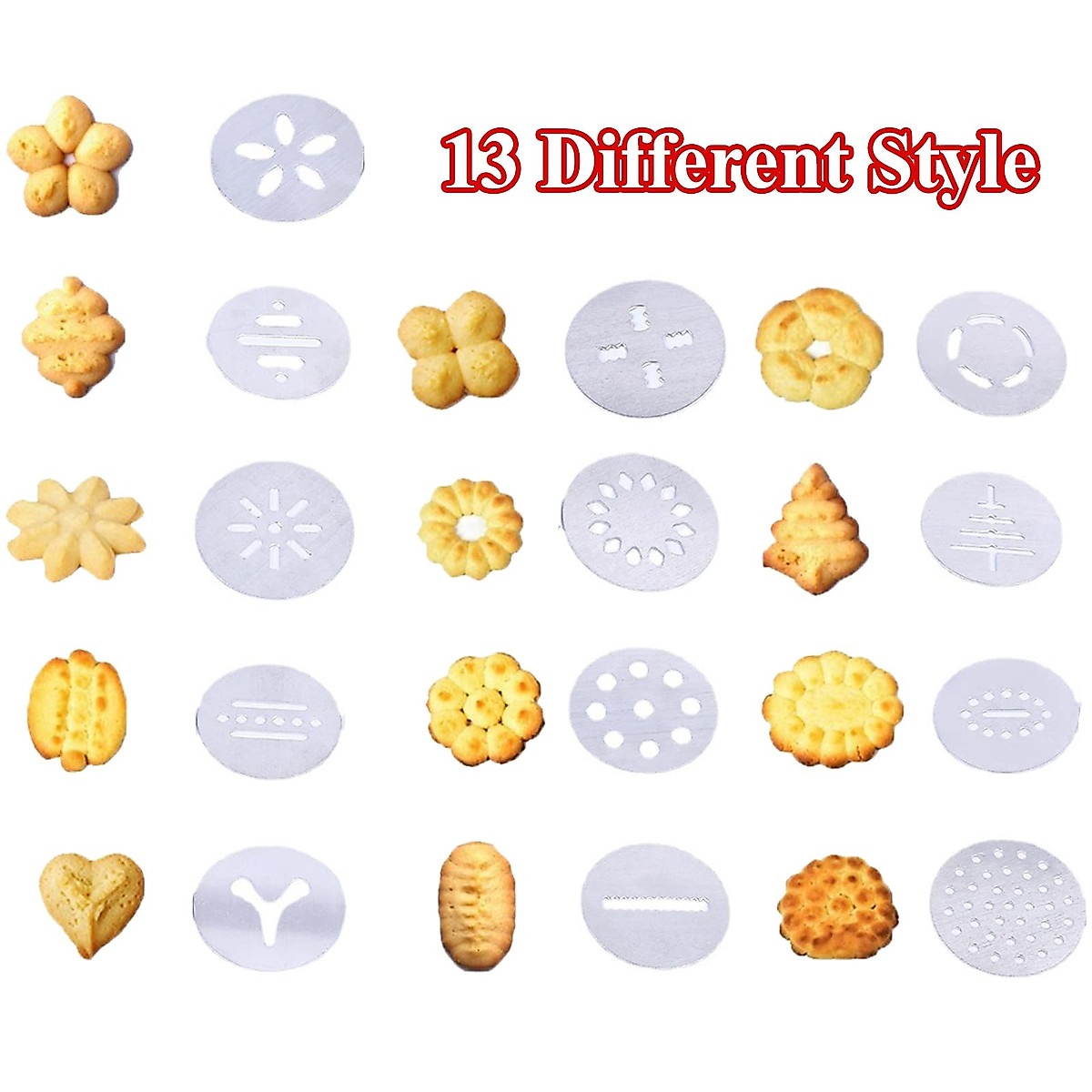 Cookie Press for Baking, Stainless Steel Spritz Cookie Press, Cookie Press Gun Kit with 13 Cookie Press Discs and 8 Icing Tips, for DIY Biscuit Maker, Cake Icing Decoration