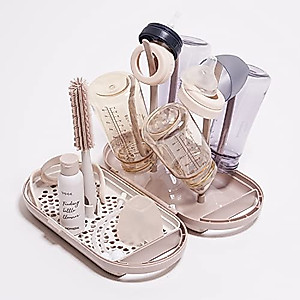 MOTHER-K Travel Baby Bottle Drying Rack Set, Including Bottle Brush and Travel Bottle, for Working Mom or Camping with Baby (Cream Mocha)