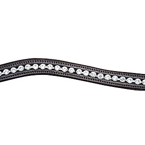 Saddles World Fancy Black Leather White Center Pearl with Clear Crystals Browband - Full Size