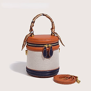 DaHeng Mini Women Retro Bucket Bag Vintage Handbag Cylinder Crossbody (White)