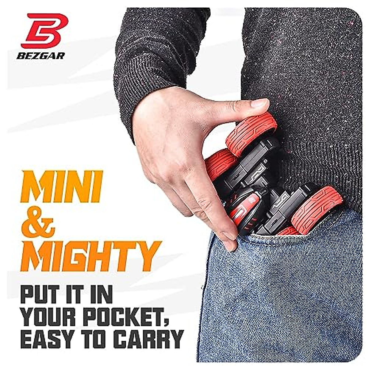 BEZGAR Remote Control Car - Double Sided Mini RC Stunt Car, 360° Flips Rotating RC Cars with LED Lights, 2.4Ghz Indoor/Outdoor All Terrain Rechargeable Electric Toy Cars Gifts