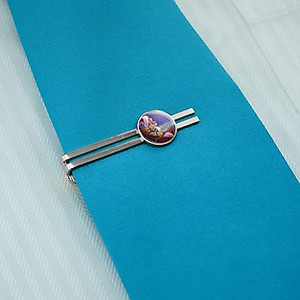 GRAPHICS & MORE Christmas Holiday Santa Claus Night Sleigh Ride Round Tie Bar Clip Clasp Tack Silver Color Plated