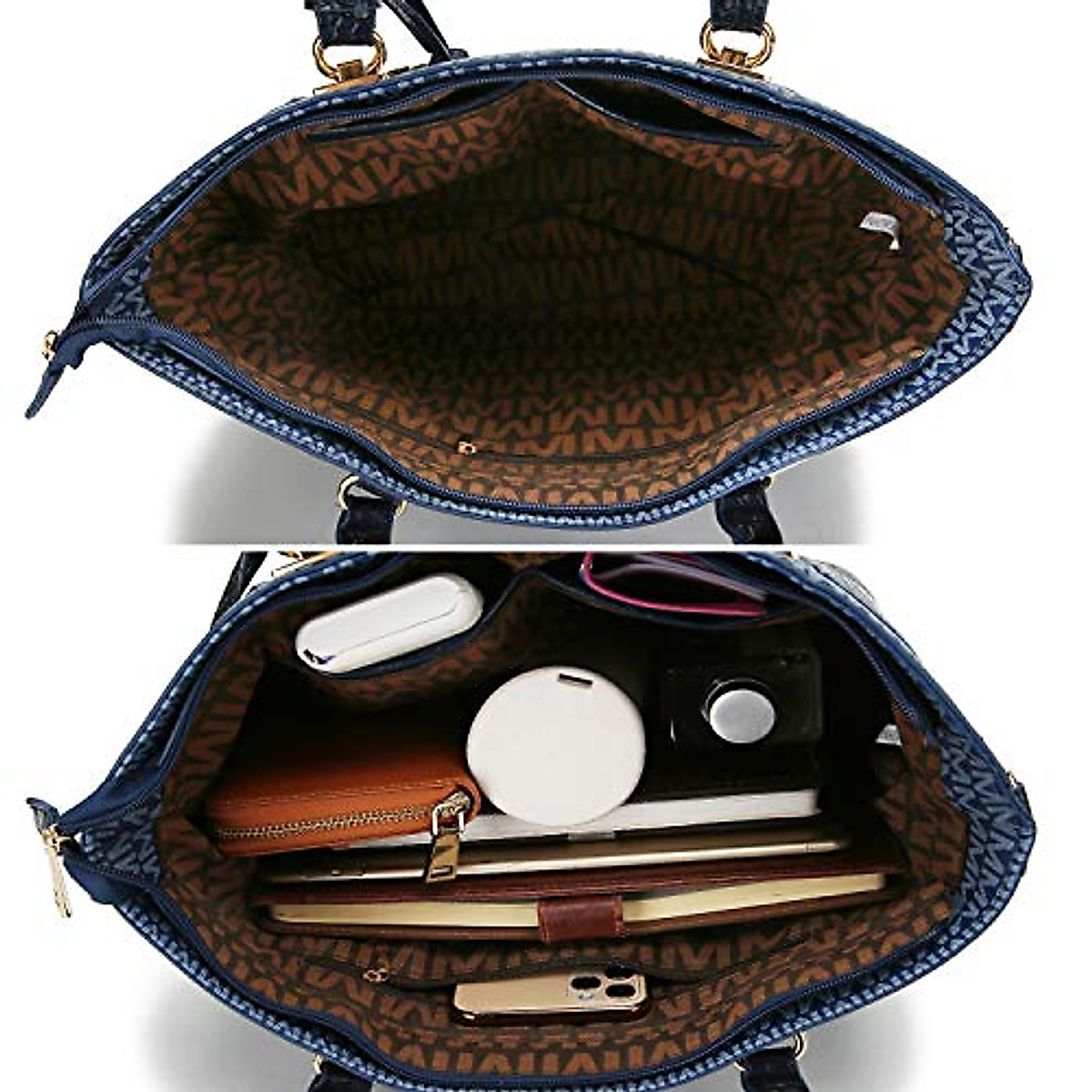 MKF 3-PC Set Shoulder Bag for Women Tote, Pouch Handbag Purse, Wristlet Envelope, Adjustable Crossbody Strap PU Leather Beige